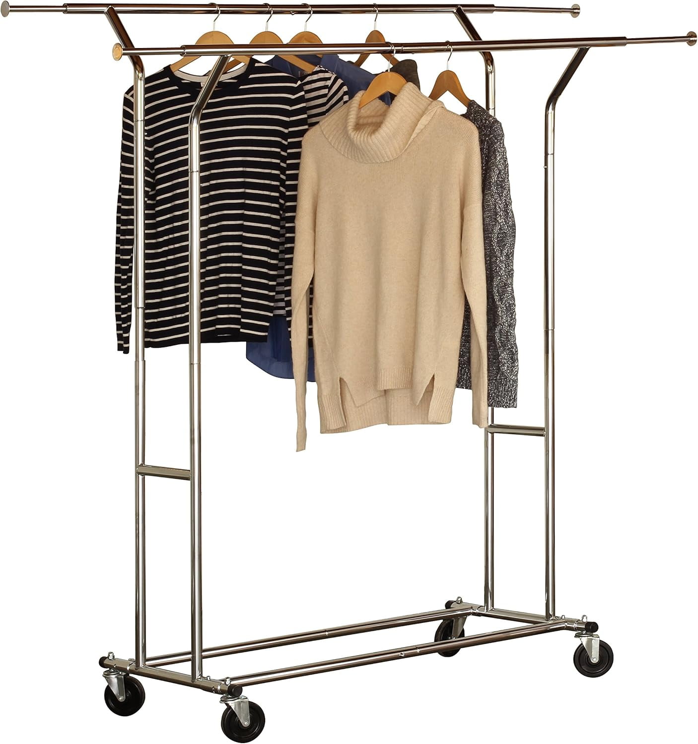 QueelQuest Supreme Commercial Grade Double Rail Garment Rolling Rack ...