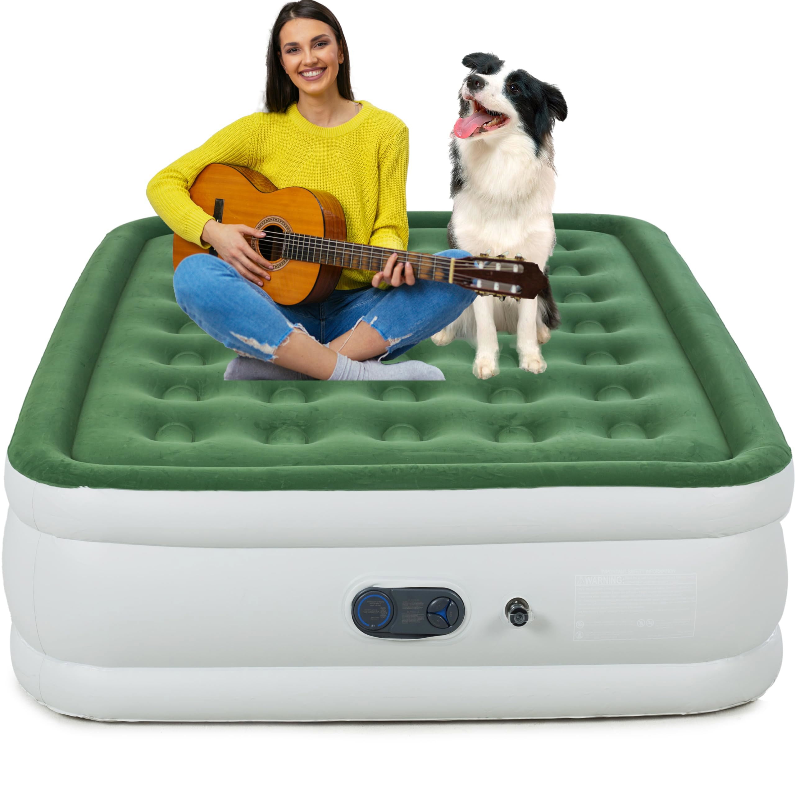 Queen 18" Top Flocking Air Mattress with Built-in Pump Raised Comfort ...