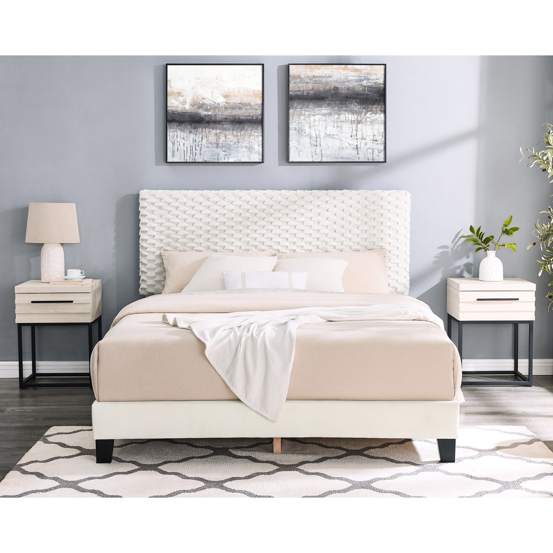 Queen 3-Piece Bedroom Collection | Plush Upholstered Bed for Luxurious ...