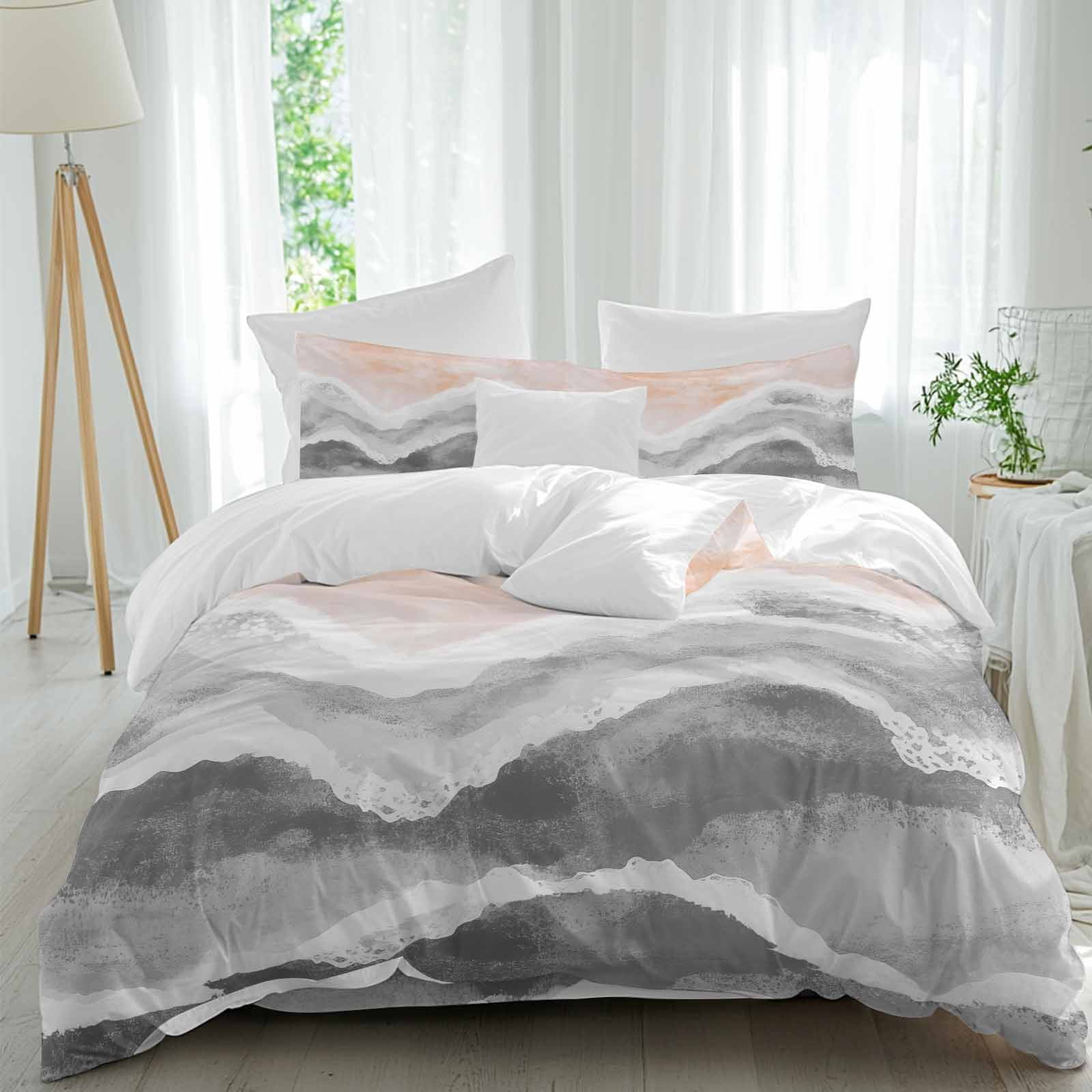 Queen 4 Piece Bedding Set Gray Gradient Water Ripples Soft Breathable ...