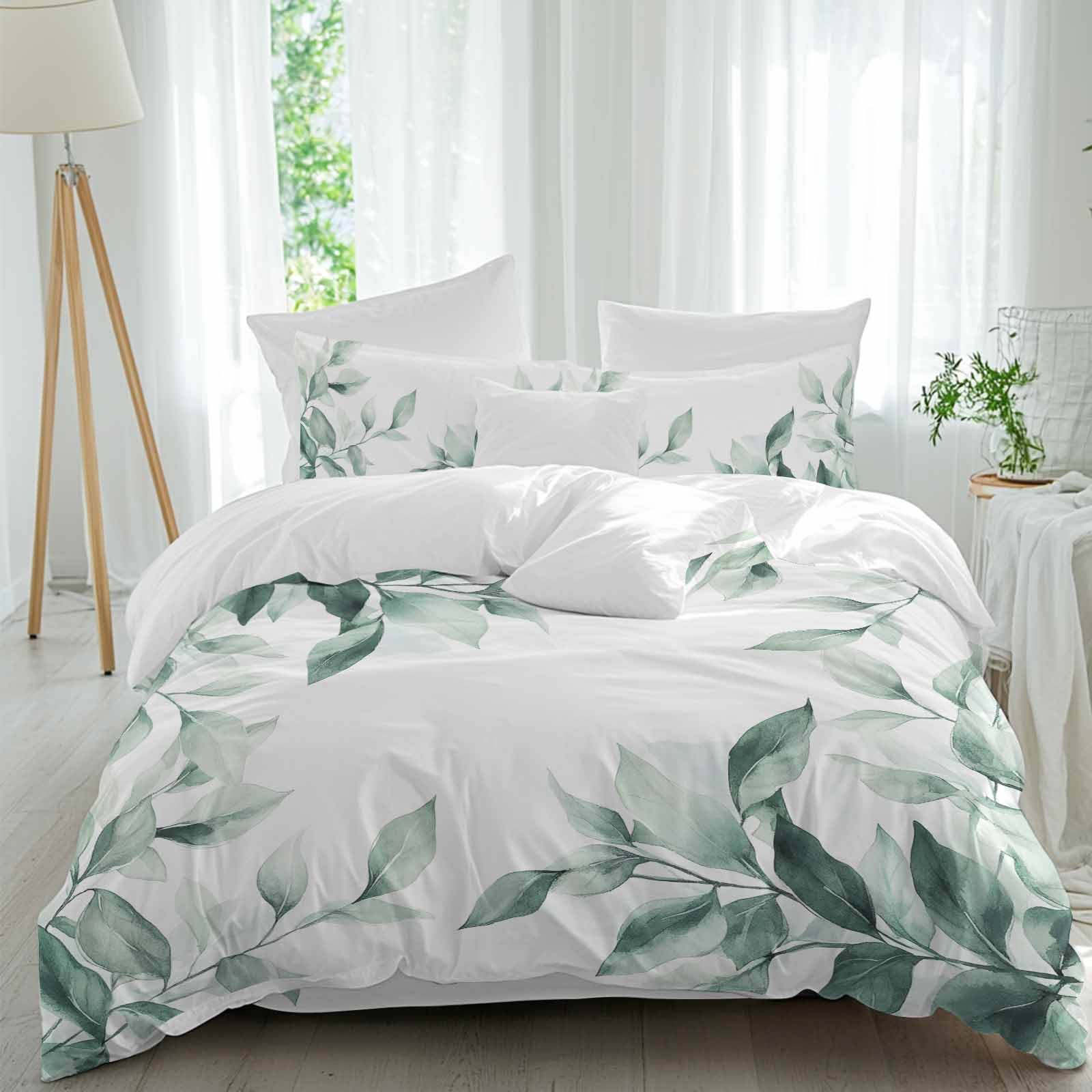 Queen 4 Piece Bedding Set Green Leaves Summer Tropical Plants Soft ...