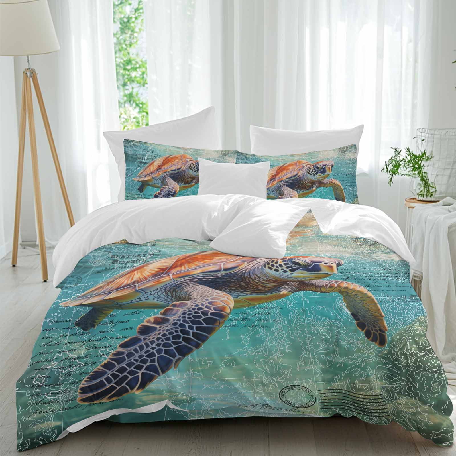 Queen 4 Piece Bedding Set Ocean Sea Turtle Teal Sea Water Soft ...
