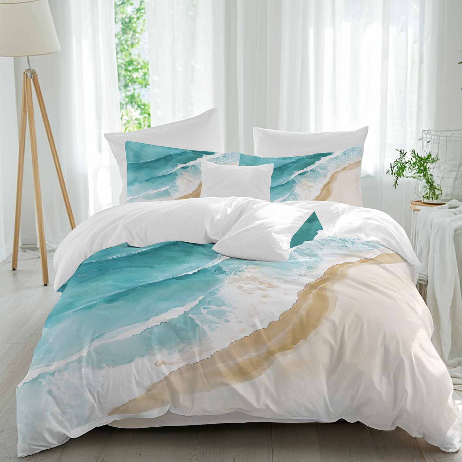 Queen 4 Piece Bedding Set Summer Nautical Beach Seaside Soft Breathable ...