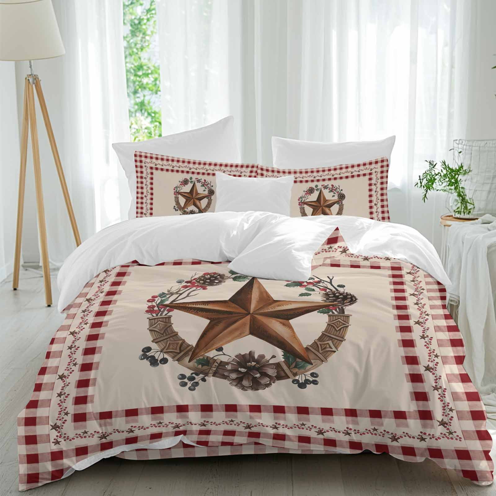 Queen 4 Piece Bedding Set Western Star Country Berry Wreath Soft ...