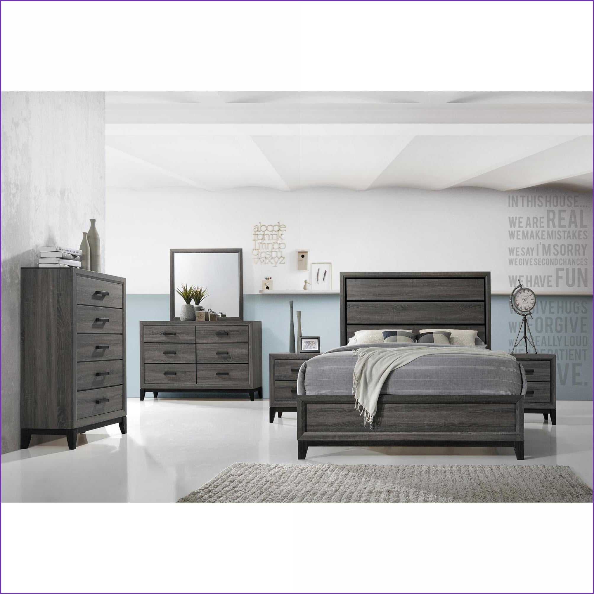 Queen 5-Pc Contemporary Rustic Gray Bedroom Set with Solid ...