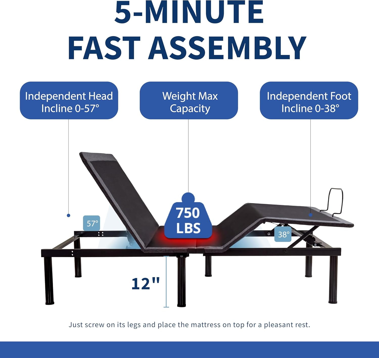 Queen Adjustable Bed Base, Electric Bed with Head and Foot Incline ...