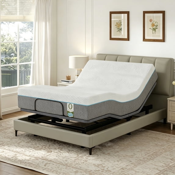 Queen Adjustable Bed Frame with 12" White Gel Memory Foam Mattress ...