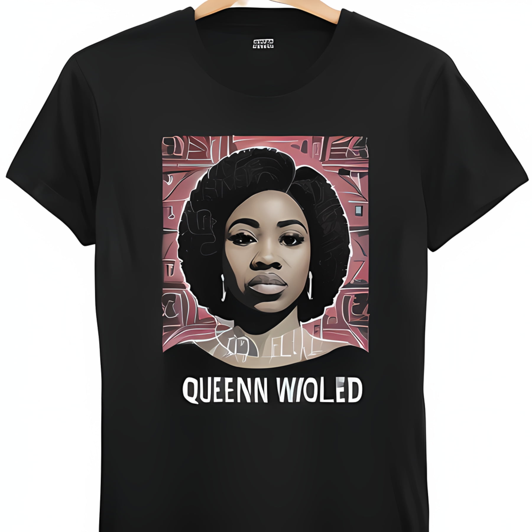 Queen Afrocentric Woman Vector Illustration Black T-Shirt Mockup ...