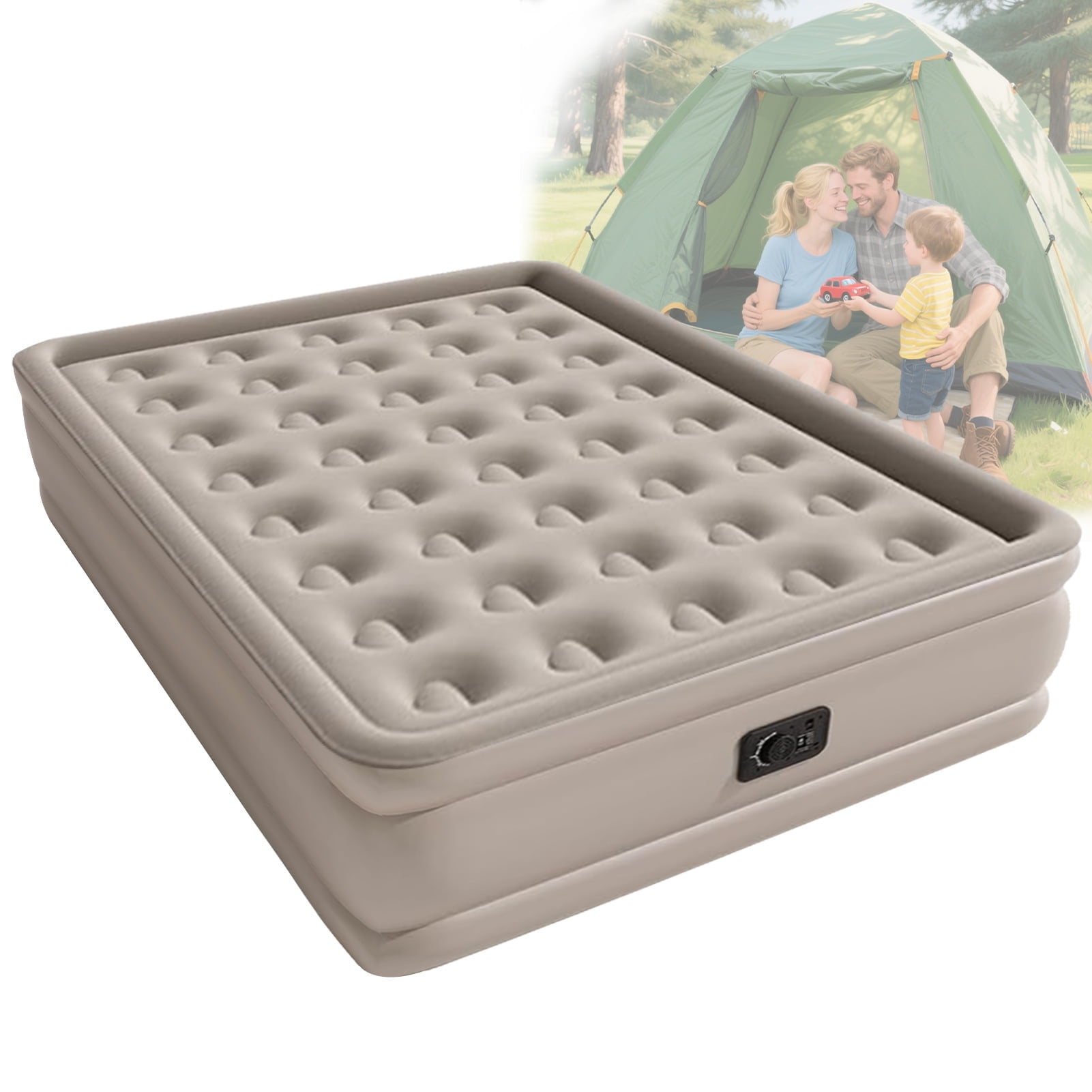Queen Air Mattress with Built-in Pump 18" Top Flocking,Raised Comfort ...