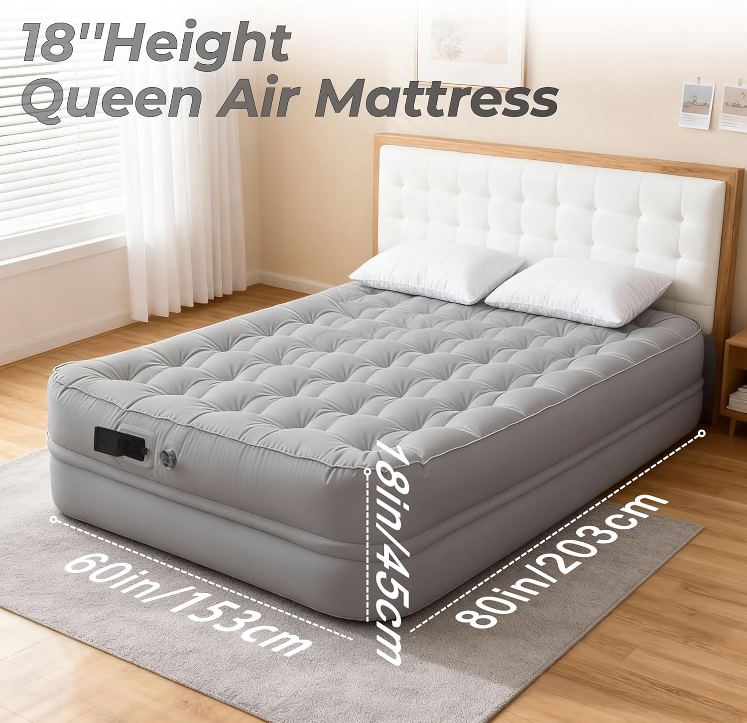 Queen Air Mattress with Built-in Pump - 3 Min Fast Inflation, 18 ...