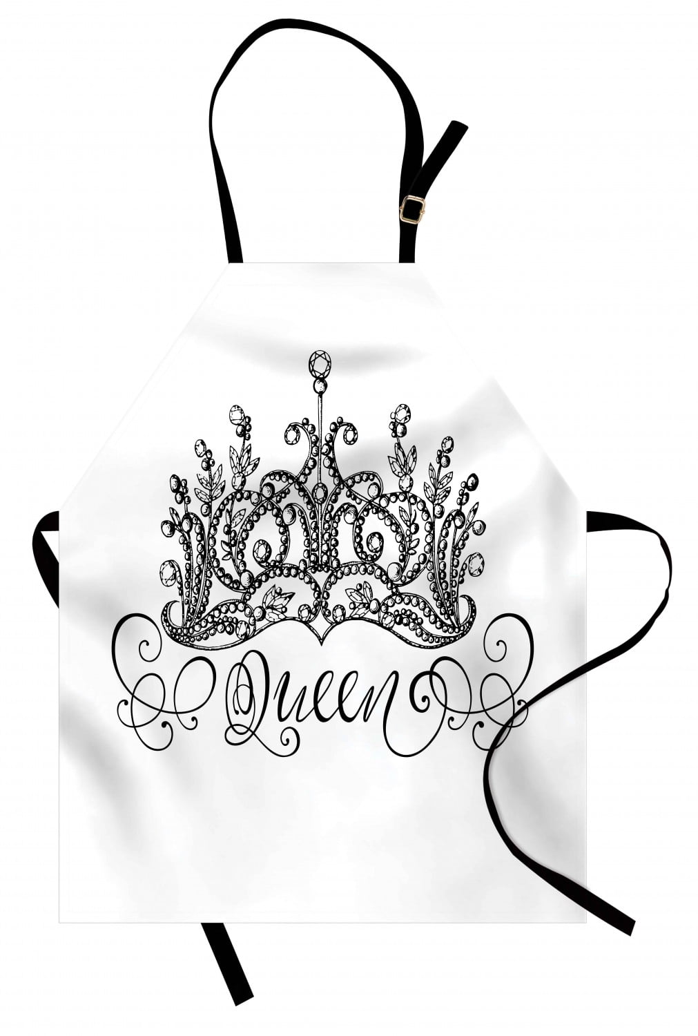 Queen Apron Hand Drawn Crown with Queen Lettering Baroque Style Ancient ...