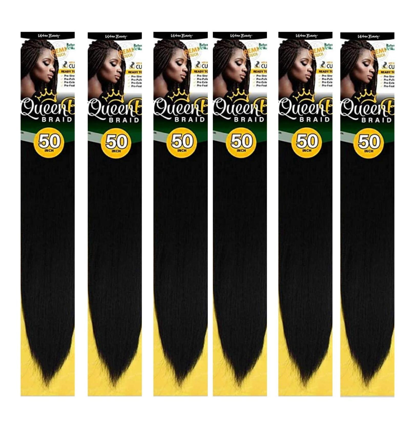 Queen B Braiding Hair Pre Stretched 50" Color 1B (6 packs) - Walmart.com