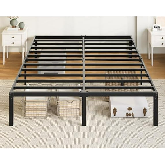 Queen Bed Frame, 14 inch Metal Platform Beds with Storage Space, No Box ...