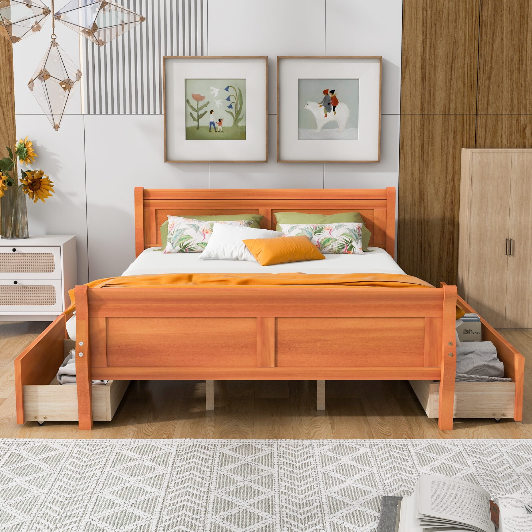 Queen Bed Frame, Bed with 4 Drawers, Bed Frame with Streamlined ...