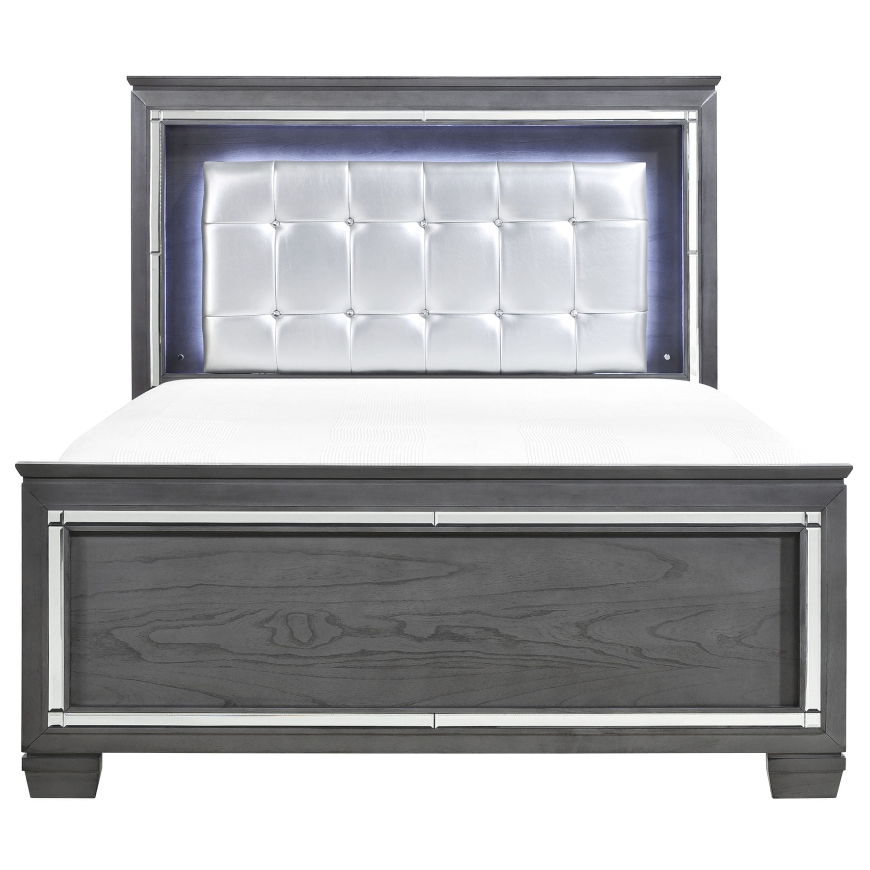 Queen Bed Frame/Button-Tufted Design, Gray Finish, Mindy Veneer Wood ...