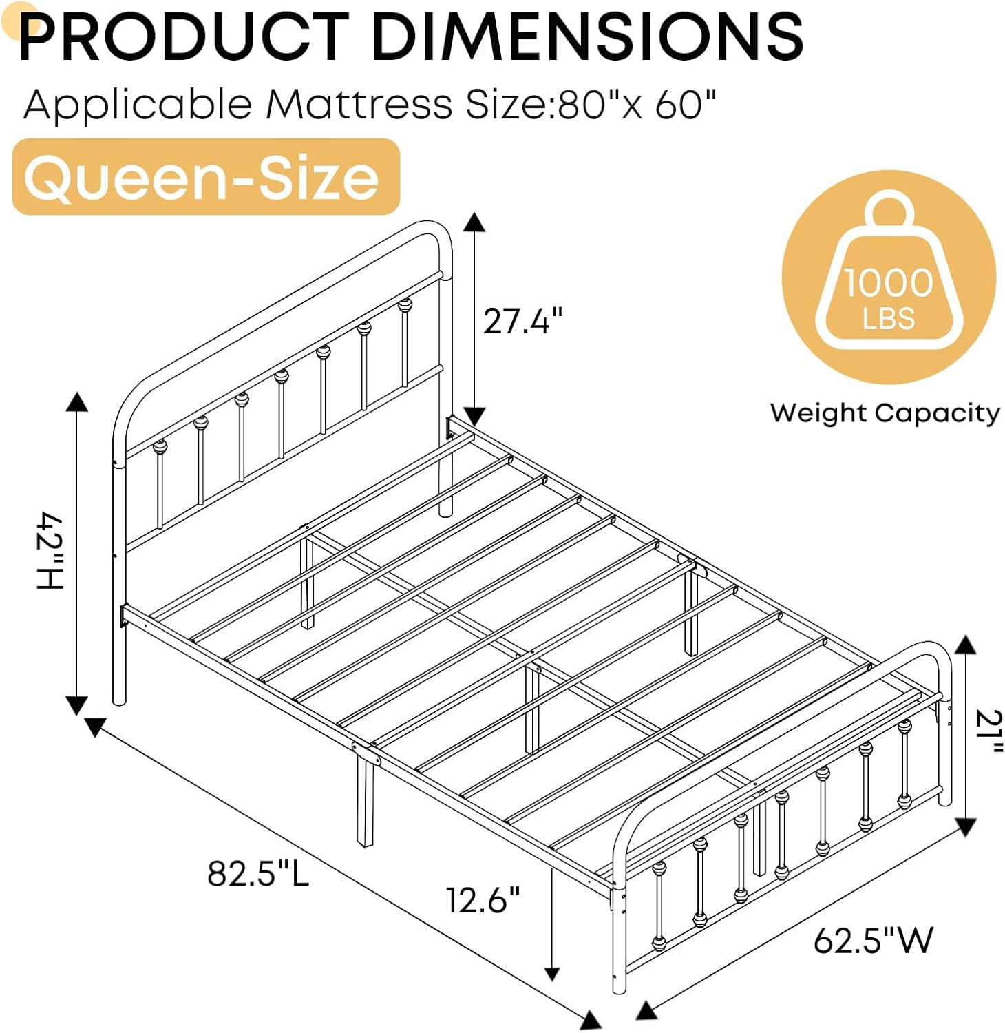 Queen Bed Frame-Classic Metal Platform Bed Frame Mattress Foundation ...