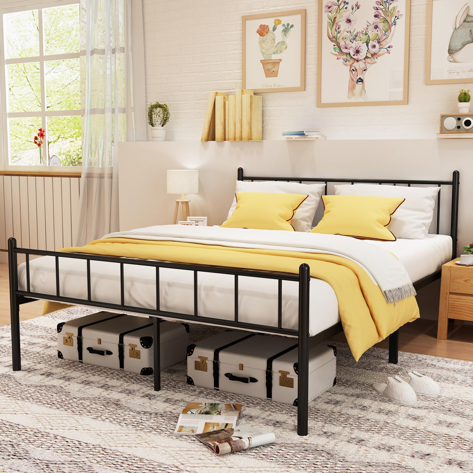 Mavesmog 14 inches Queen Mattresses Bed Frame with Headboard and ...