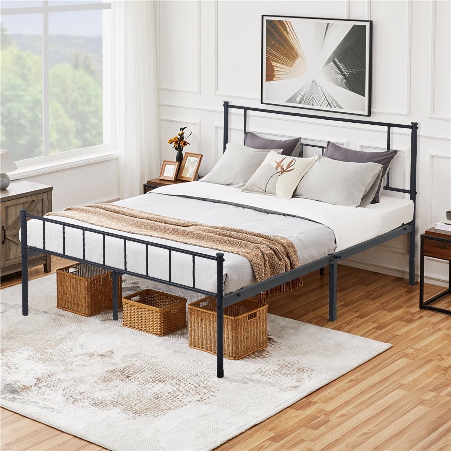 Queen Bed Frame with Headboard, Heavy Duty Metal Platform Bed Frame ...
