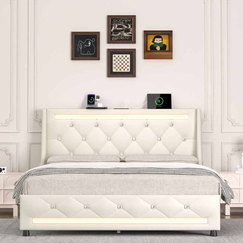 Queen Bed Frame with Headboard,Upholstered Platform Bed Frame Full Size ...