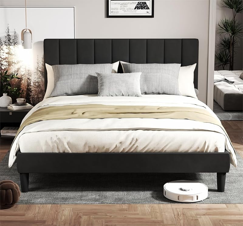 Queen Bed Frame with Headboard: Upholstered Platform Bed Frame Queen ...
