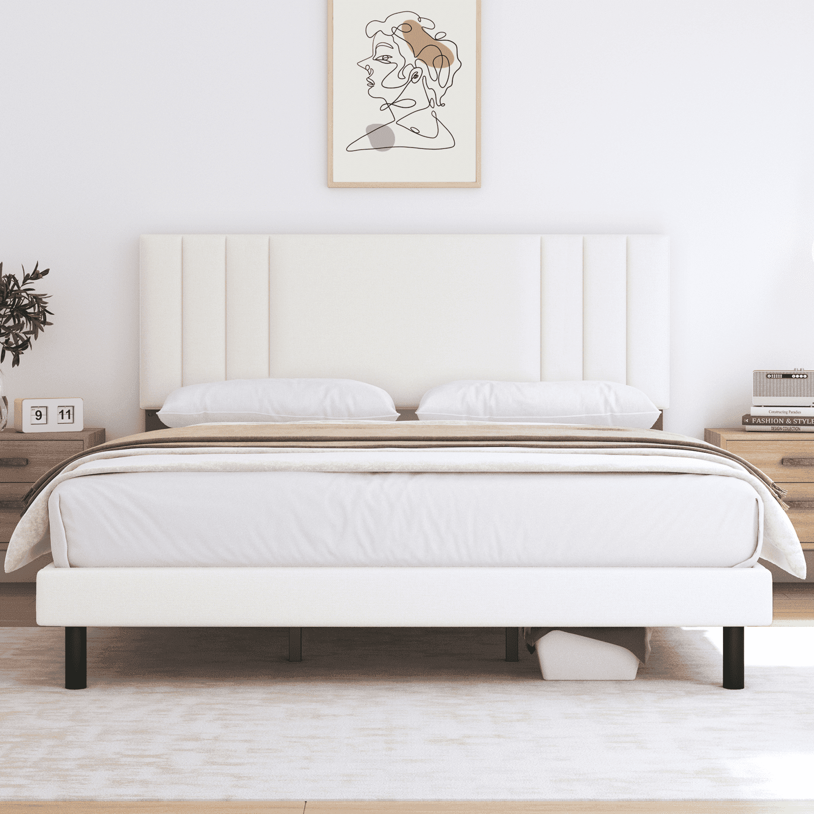 Queen Bed Frame, Lecuneey Platform Bed Frames Queen Size with Fabric ...