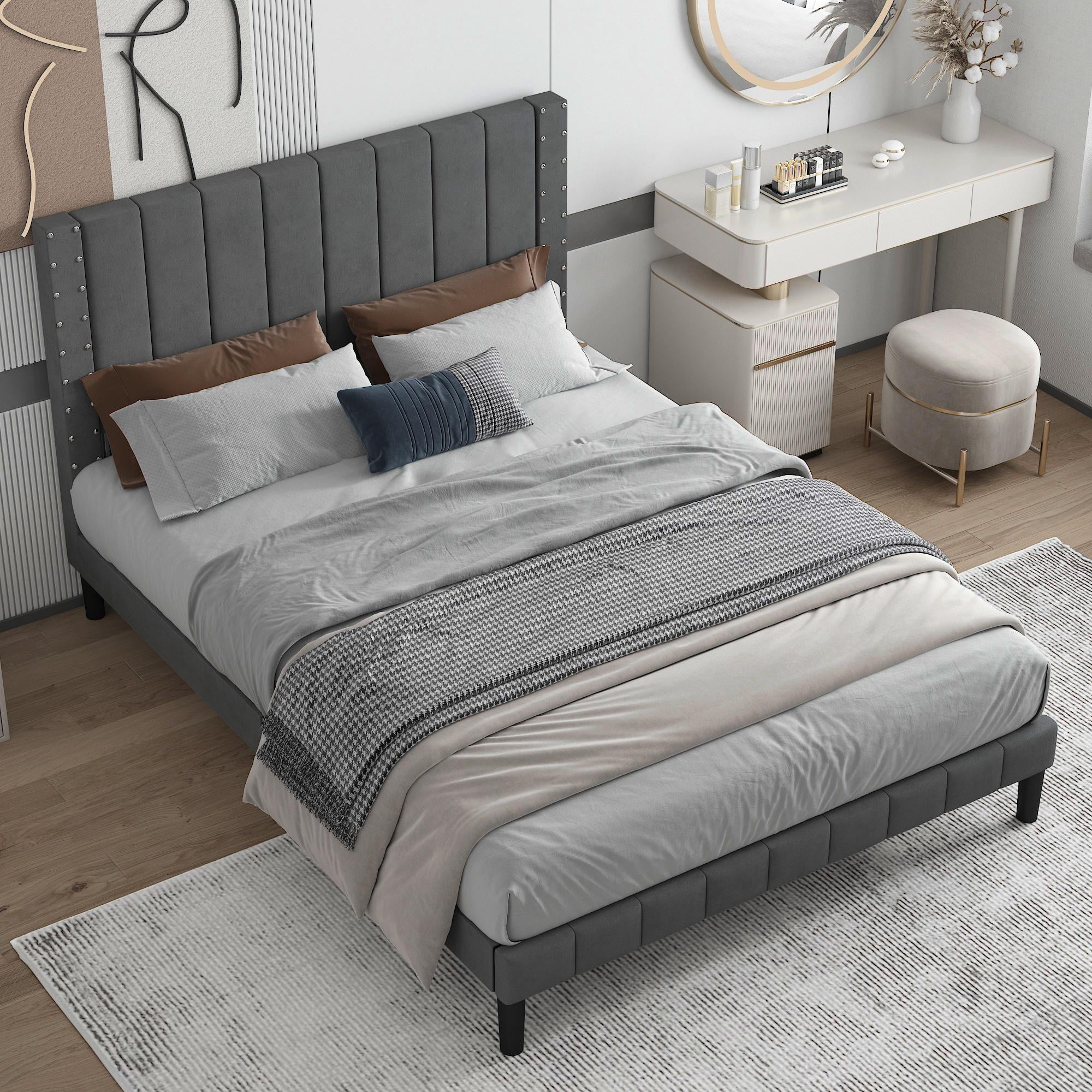 Queen Bed Frame, Legahome Queen Size Gray Upholstered Bed with ...