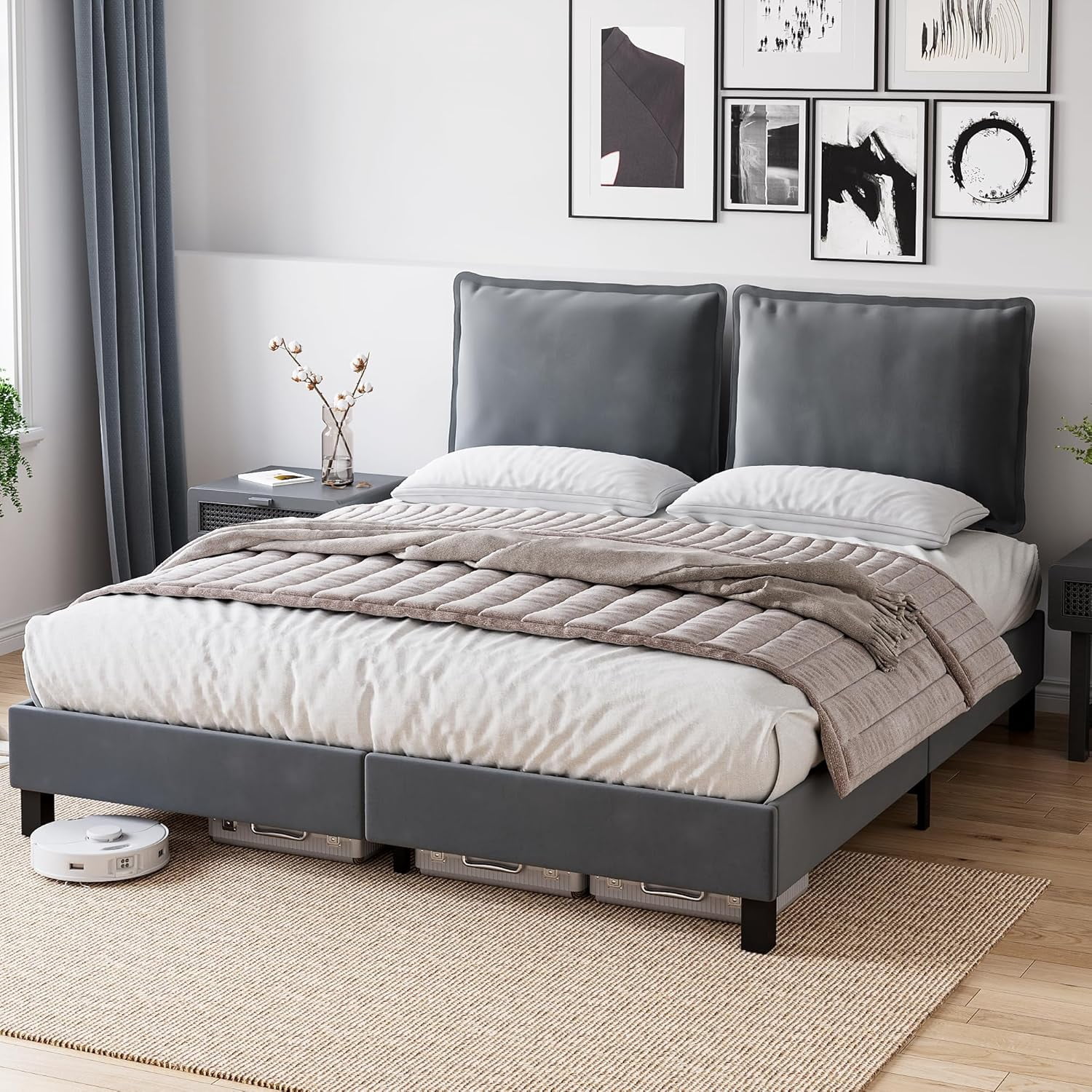 Queen Bed Frame, Metal Platform Bed Frame with Removable Pillow Back ...