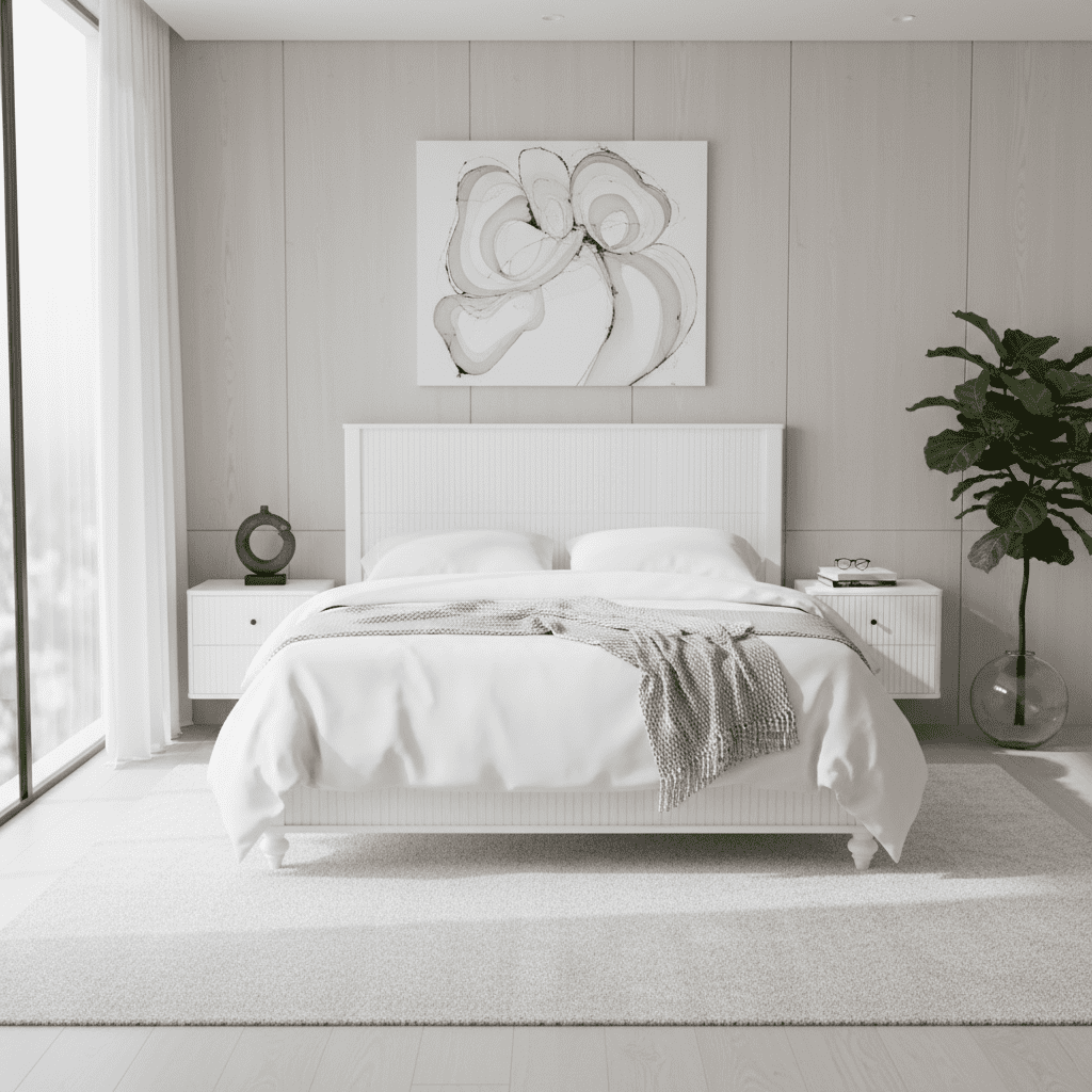 Queen Bed Frame, No Box Spring Needed, Solid Wood & MDF, White Classic ...