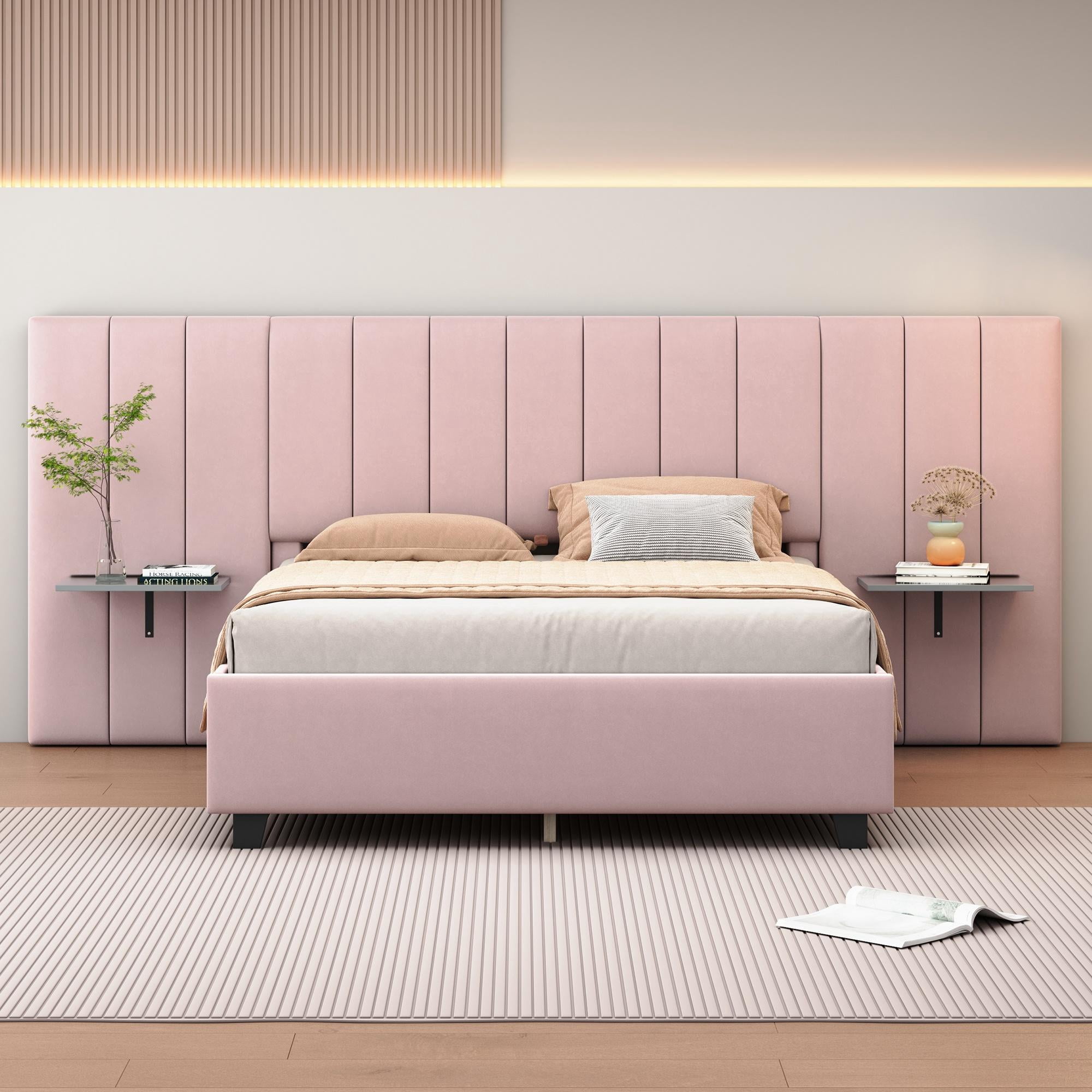 Queen Bed Frame, Platform Bed Frame Queen Size with Big Velvet ...