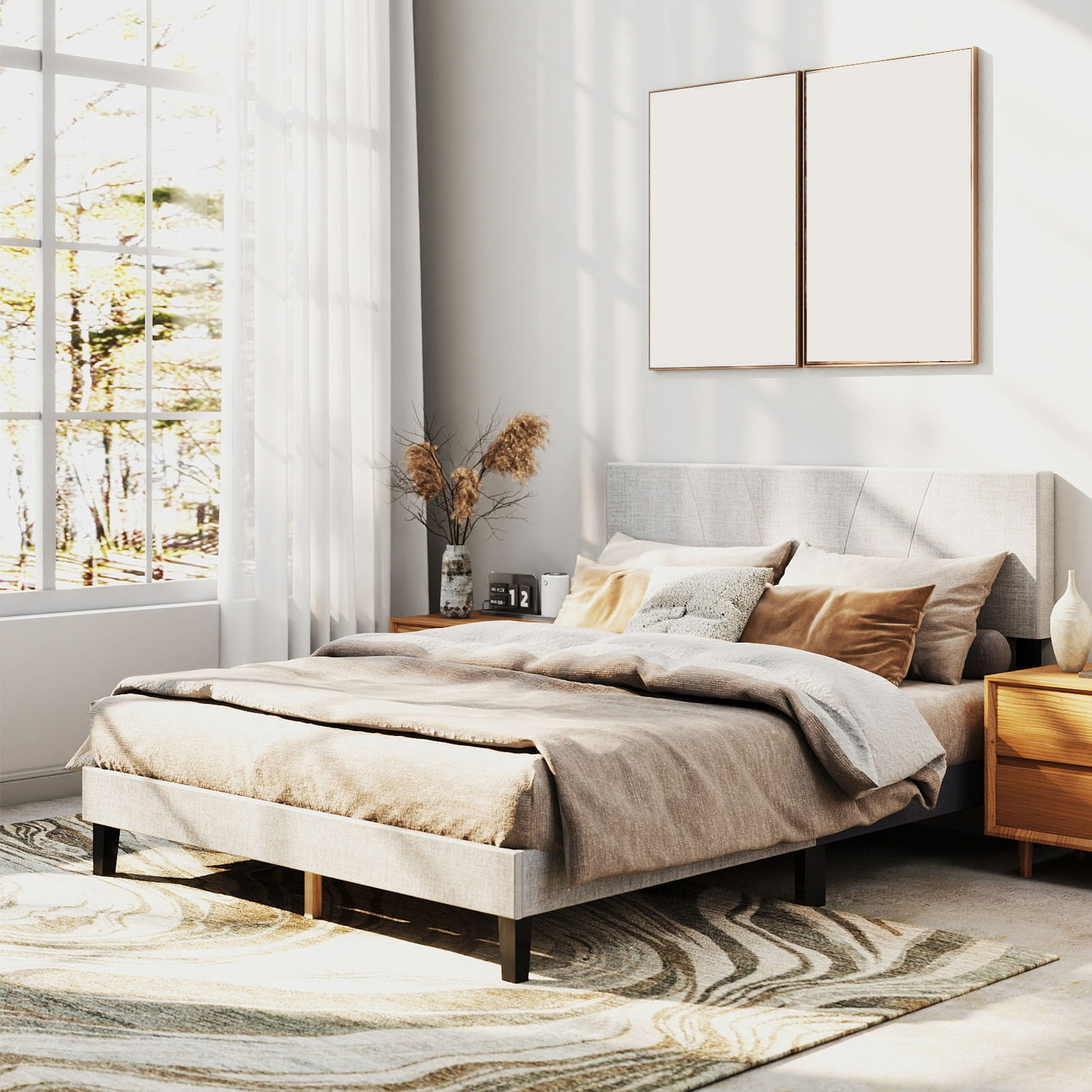 Queen Bed Frame Queen Bed Frame Beige 81.50x61.42x42.13 inches Strong ...