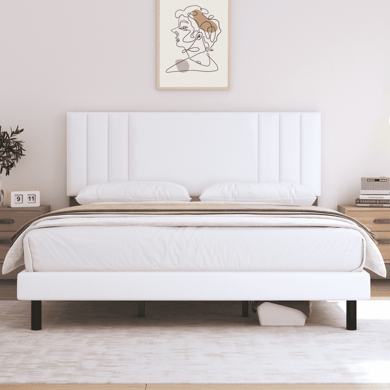 White fabric bed frame store