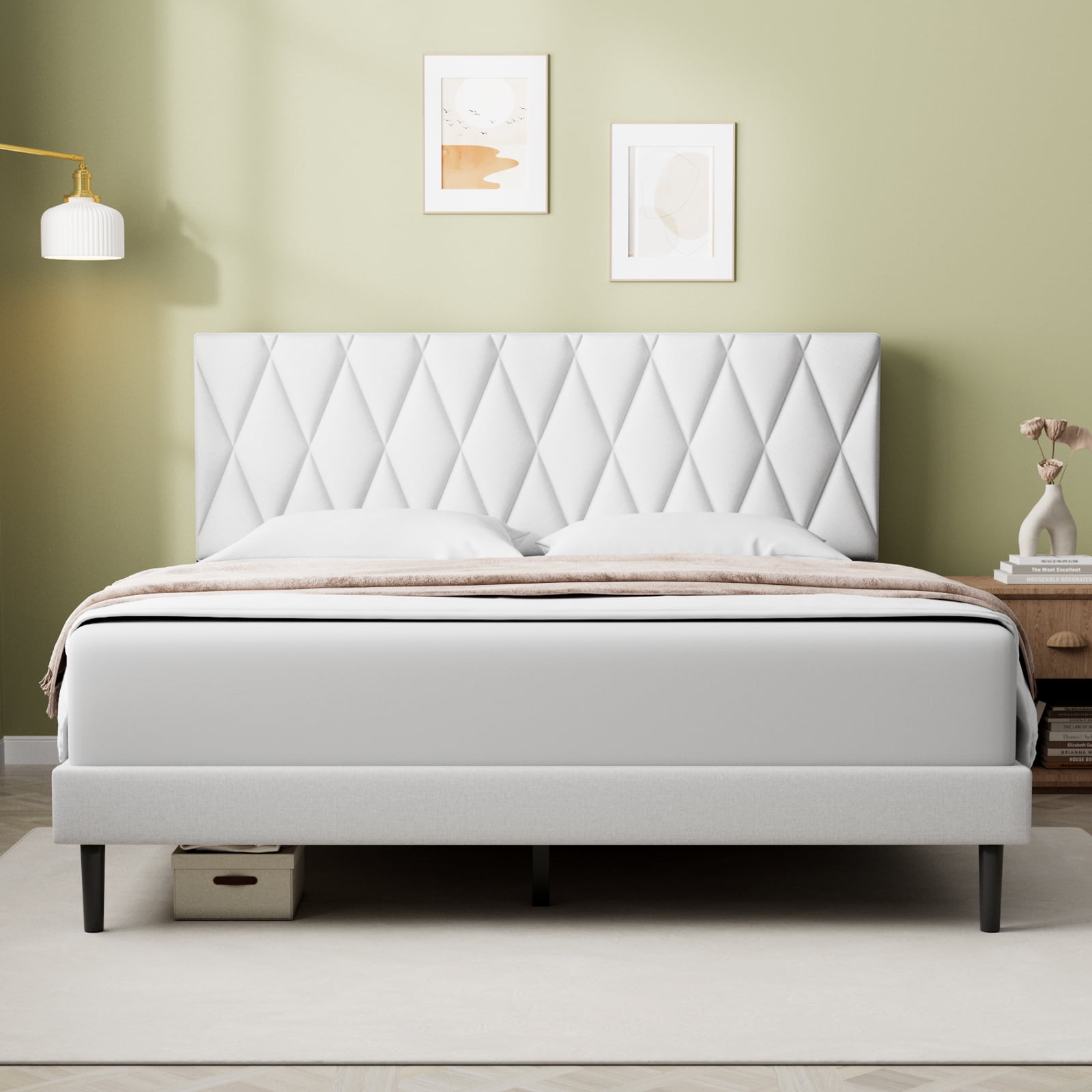 Queen Bed Frame, Queen Size Platform Bed With Fabric Upholstered ...