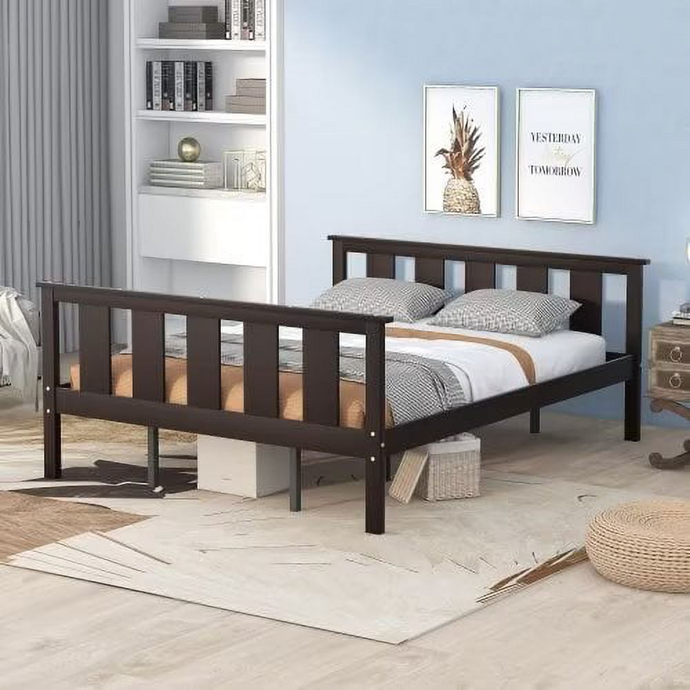 Queen Bed Frame, Solid Wood Platform Bed with Headboard and Footboard ...