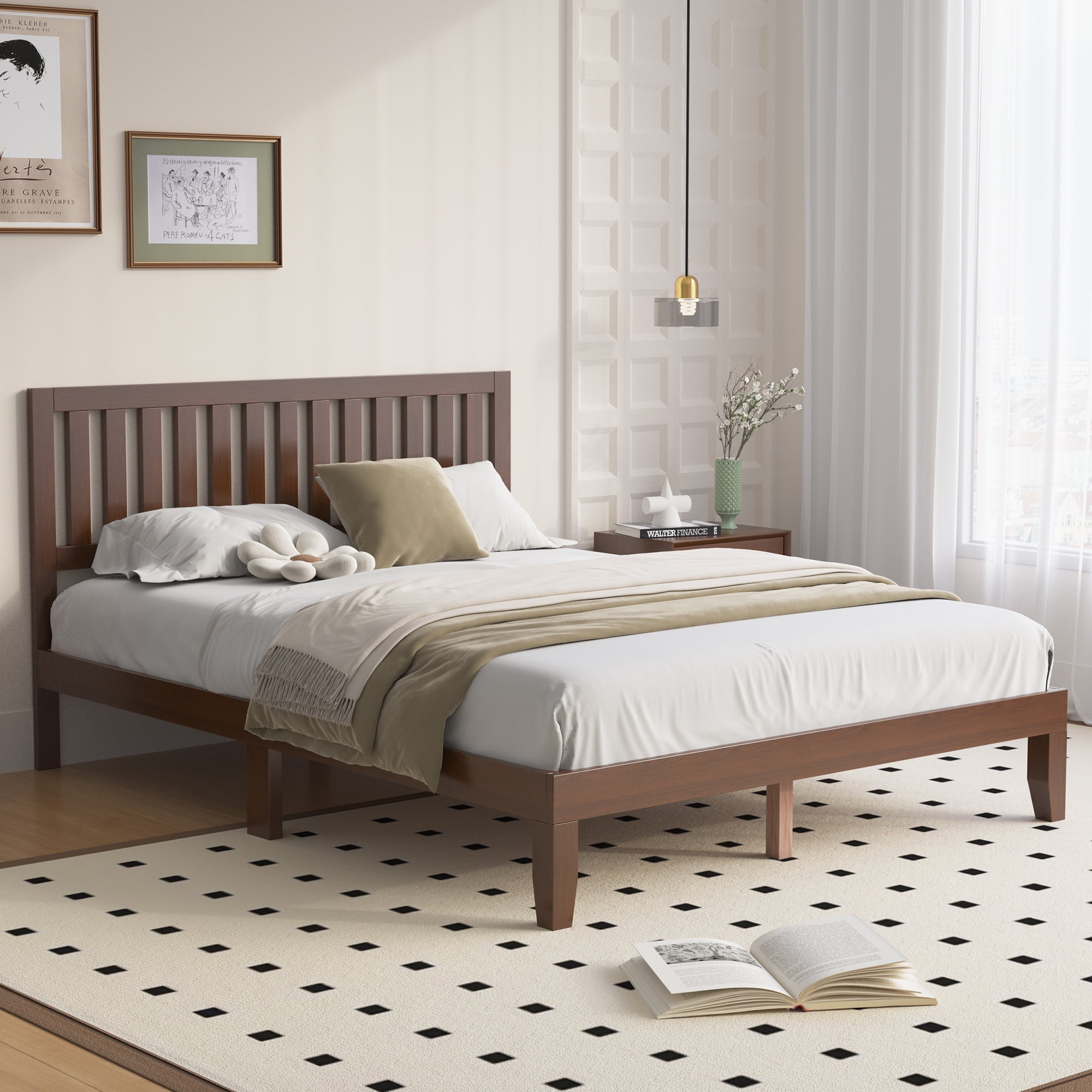 Queen Bed Frame, Telino Wood Platforms Bed Frame with Wooden Slats ...