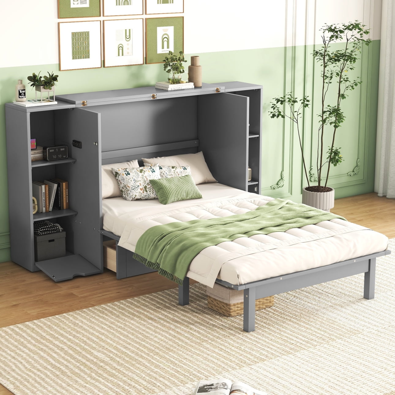 Queen Bed Frame,Upholstered Bed Frame with Storage rack, Drawers and ...