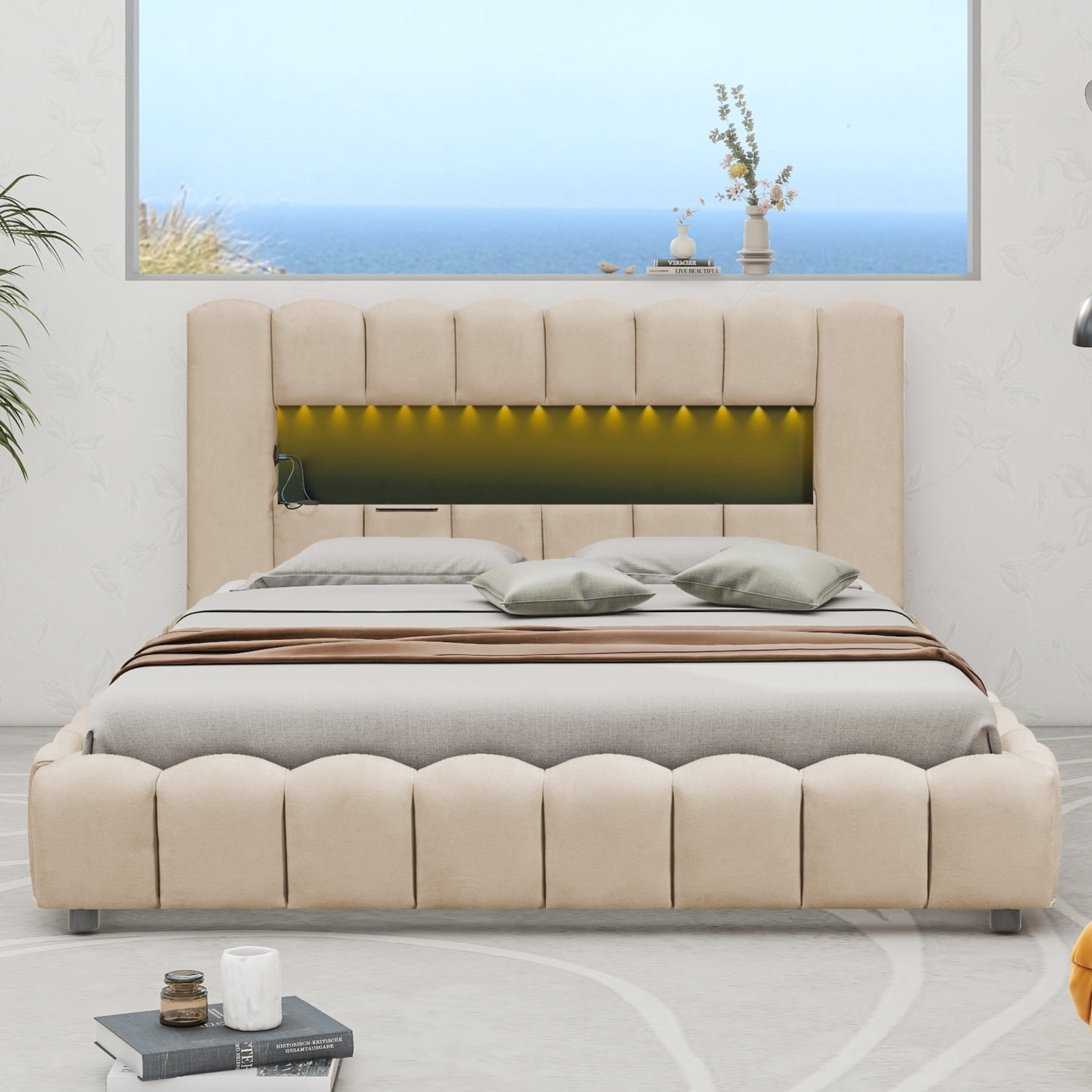 Triple Tree Modern Pine Wood Queen Platform Bed Beige - Walmart.com