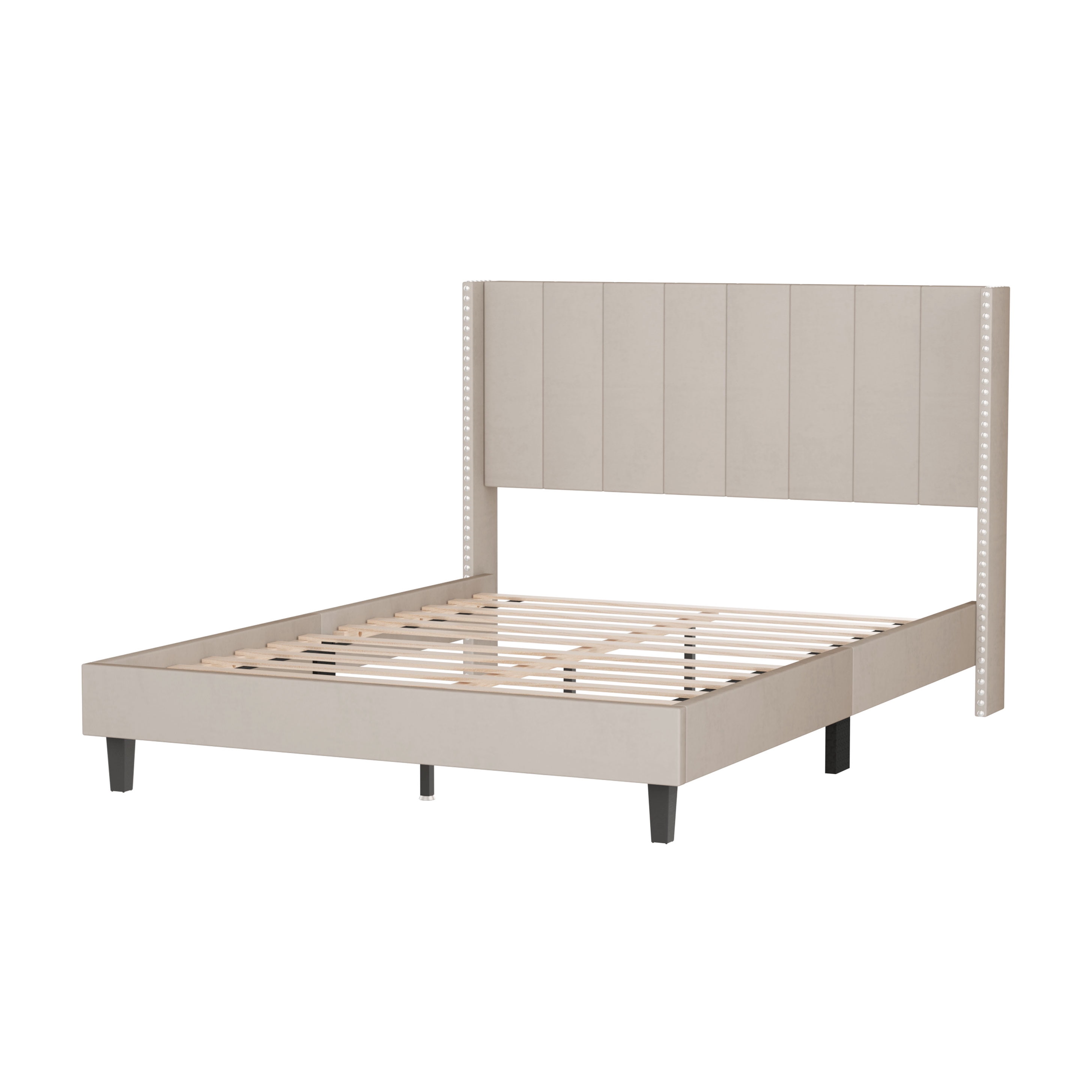 Queen Bed Frame,Velvet Upholstered Bed Frame with Vertical Channel ...