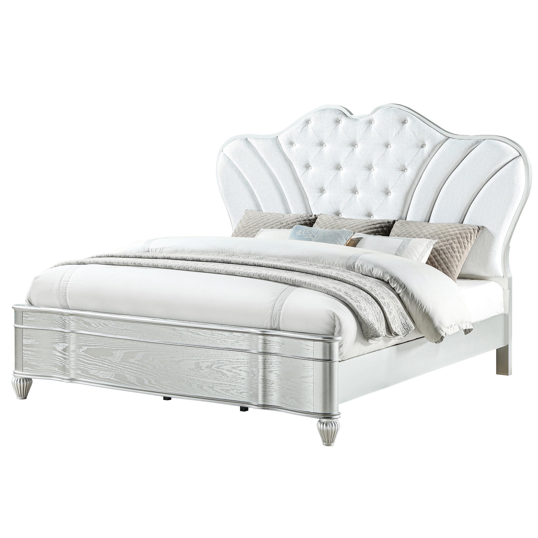 Queen Bed Frame in Silver Traditional Style | Gracefully Curved Shape ...