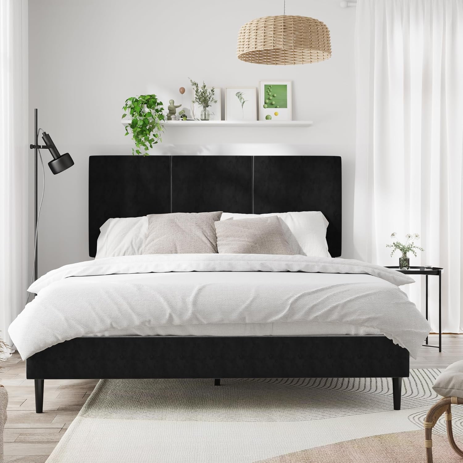 Queen Bed Frame with Headboard, Vertical Channel Tufted, Heavy Duty Bed ...