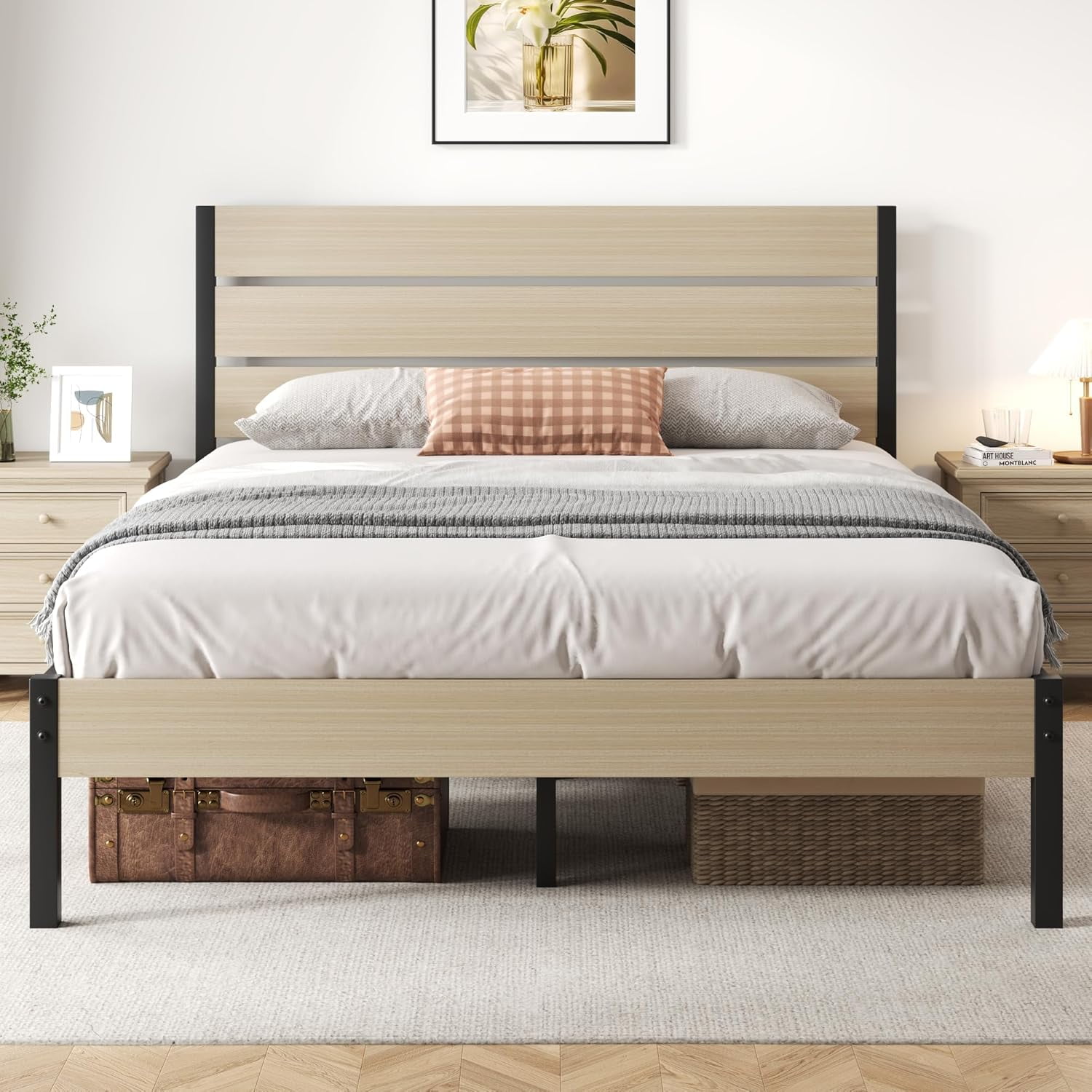 Queen Bed Frame with Headboard and Footboard, with Under Bed Storage ...