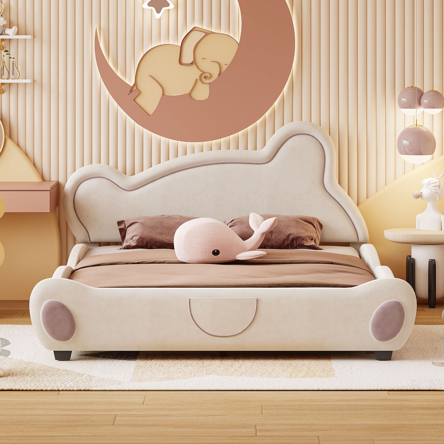 Queen Bed Frames for Girls Boys, Velvet Upholstered Platform Bed with ...