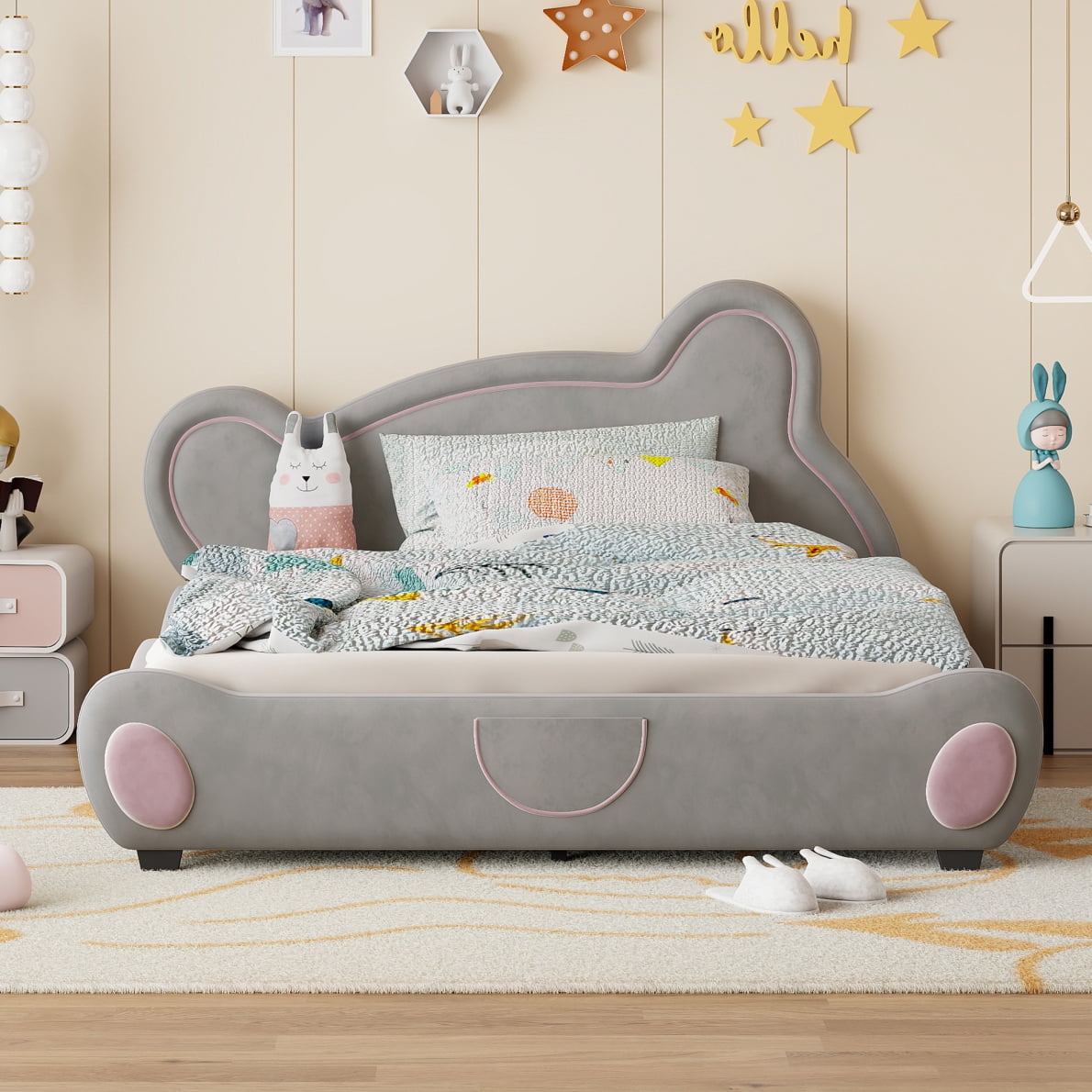 Queen Bed Frames for Girls Boys, Velvet Upholstered Platform Bed with ...