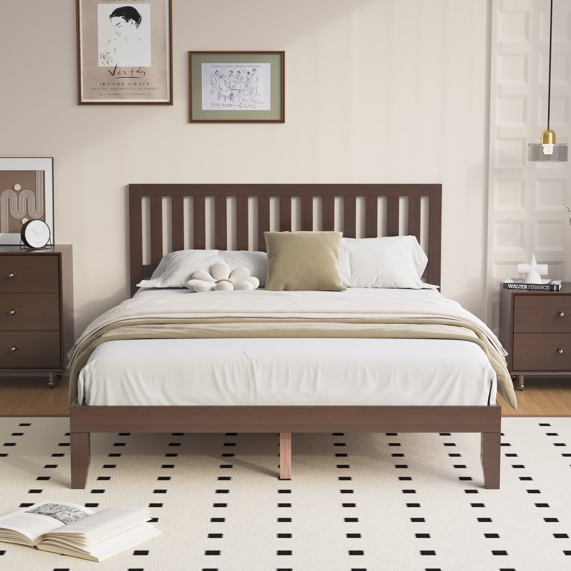 Queen Bed Frames, Telino Wood Platforms Bed Frame with Wooden Slats ...