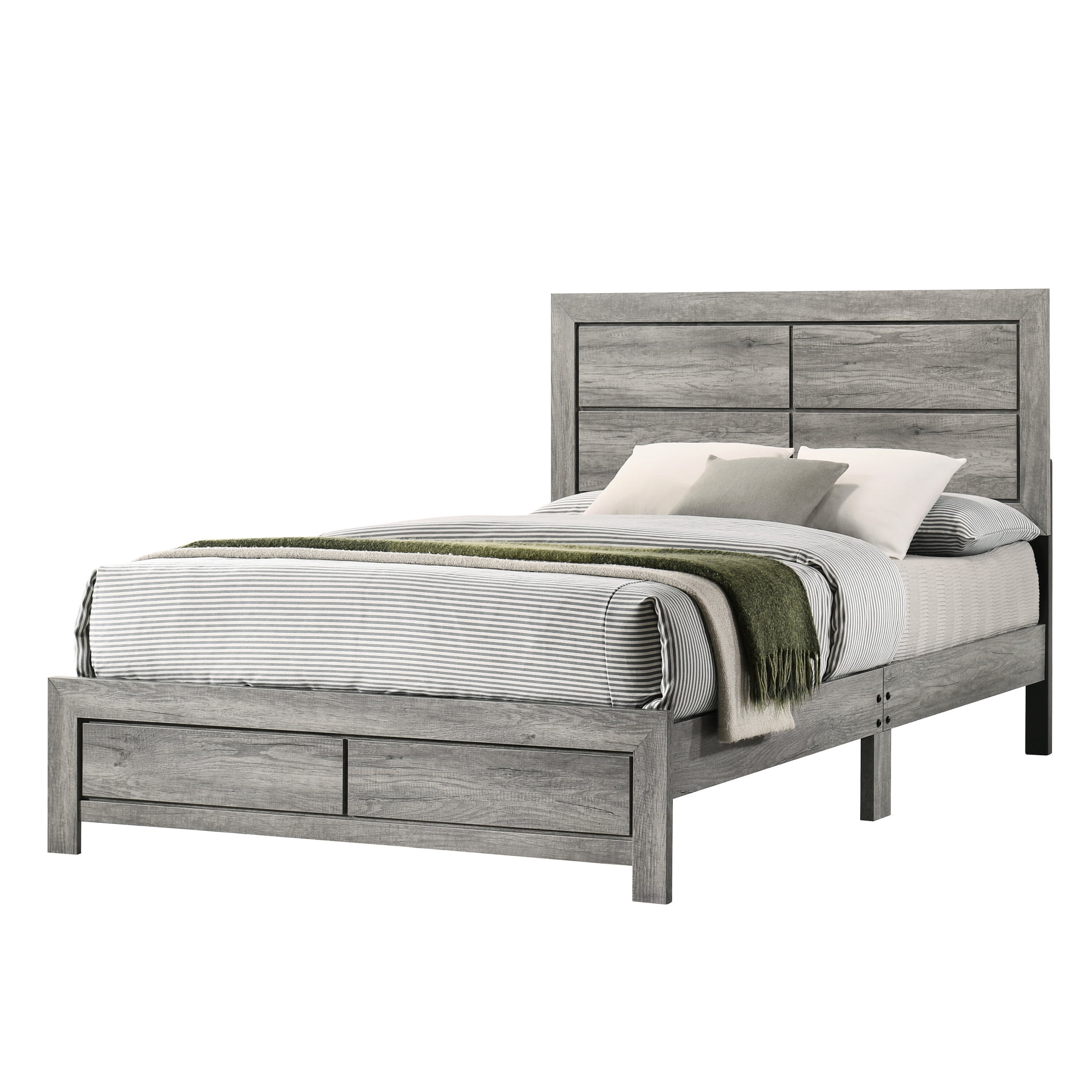 Queen Bed In Gray Color, Quad Panel Headboard & Double , Rails, One Box ...