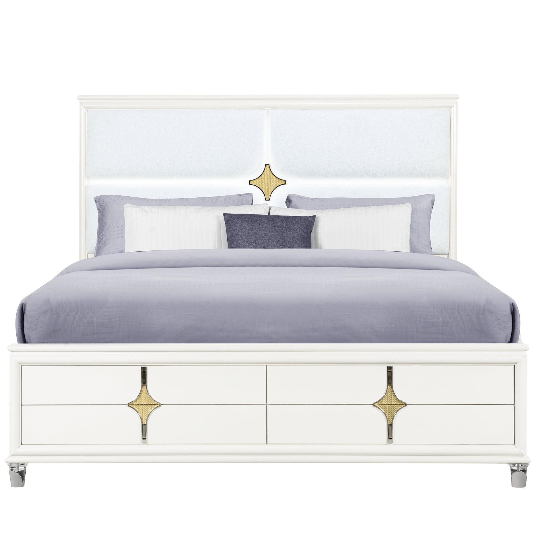 Queen Bed With Led Feature, Gold Decorative Accents, Acrylic Front Legs ...