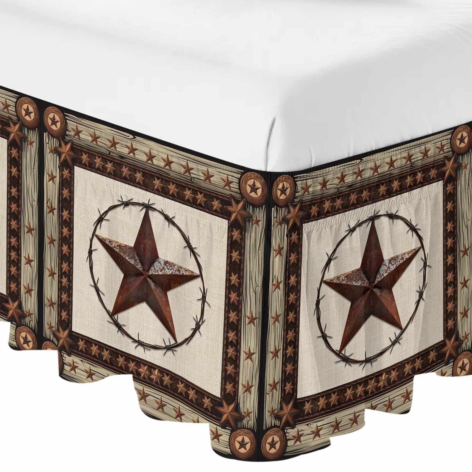 Queen Bed Skirt 16 Inch Drop, Country Star Texas Farm Wood Plank Easy ...