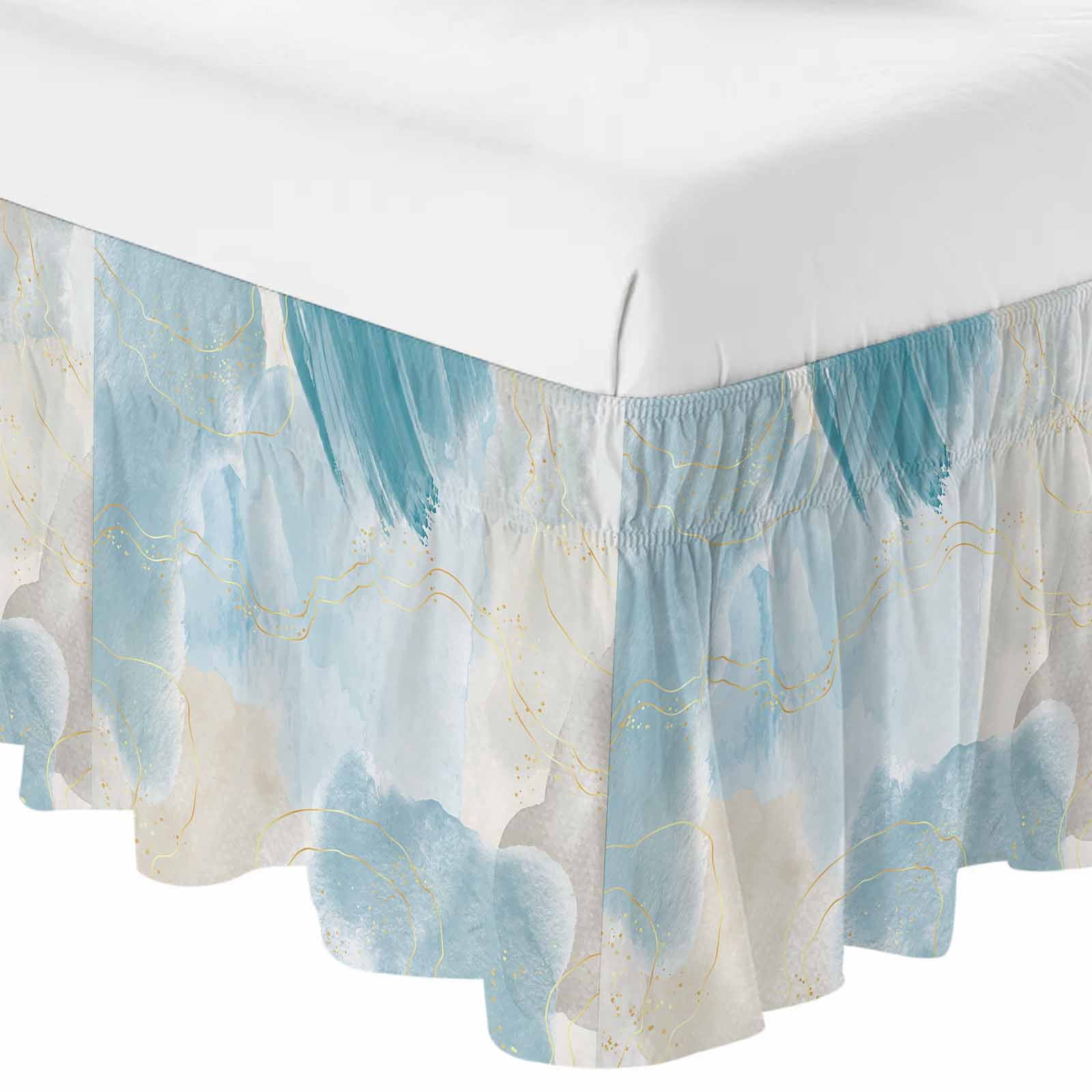 Queen Bed Skirt 16 Inch Drop, Teal Marble Gradient Abstract Color Block ...