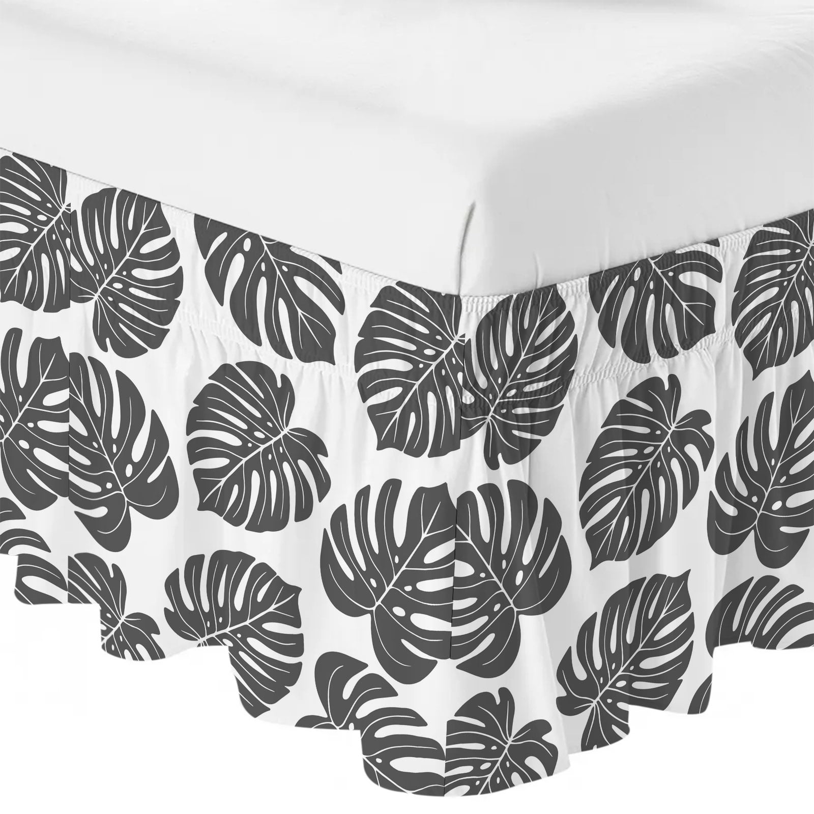 Queen Bed Skirt 16 Inch Drop, Tropical Monstera Leaves Silhouette Easy ...