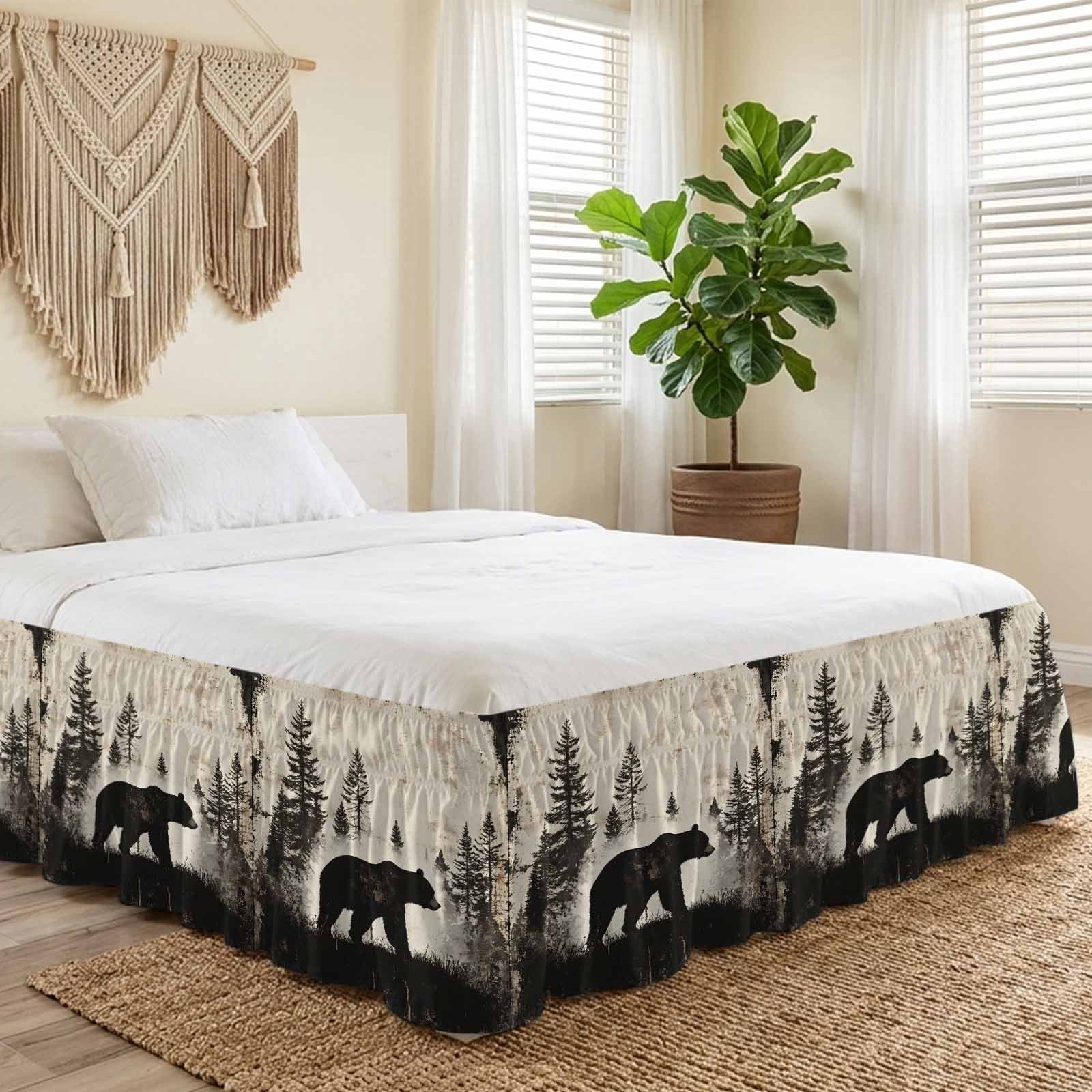 Queen Bed Skirt 18 Inch Drop, Forest Brown Bear Silhouette Easy Fit ...