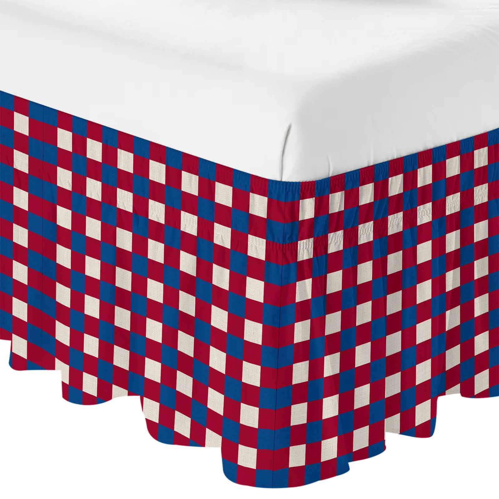 Queen Bed Skirt 18 Inch Drop, Independence Day Blue Red Buffalo Plaid ...